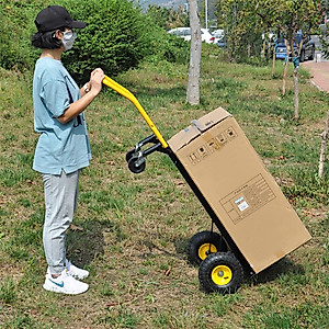 Handcart Dual Purpose Two Wheeled Cart, Four Wheeled Cart with Rotating Wheels, 330 Pound Capacity Heavy-Duty Platform Truck, Used for Mobile Warehouse Garden Grocery Store, Black