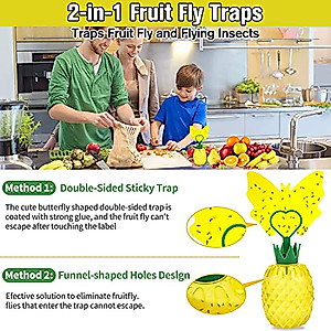 Protecker Fruit Fly Trap with Sticker, Effective Fly Catcher Gnat Trap with Yellow Sticky Traps, Gnat Trap with Bait for Indoor and Outdoor Safe Non-Toxic Fly Trap for Home, Plant, Kitchen(2 Pack)