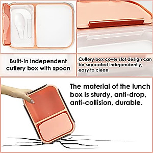 Cerlaza Bento Lunch Box Containers for Adults, Leak Proof Meal Prep Containers with 2 Compartments Dividers and Spoon, BPA-Free and Food-Safe Materials - Pink