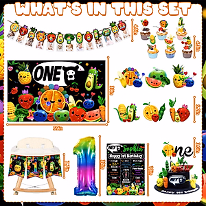 Generic 124pcs Fruit 1st Birthday Decorations, Dancing Fruit 1st Birthday Decorations Fruit Party Decorations Swirls Banner cupcake topper Backdrop Fruit Balloons Arch Set for Baby