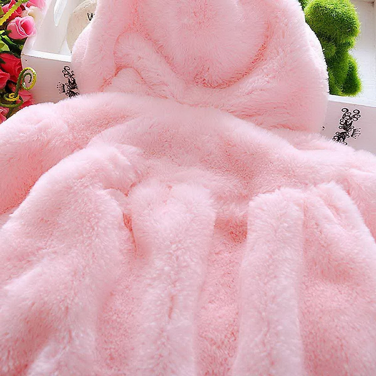 Happy Cherry Kids Infant Girls Fur Fleece Lapel Coat Winter Warm Jacket Cloak Capes Outfit Windproof Clothes for 6-12 Months Pink