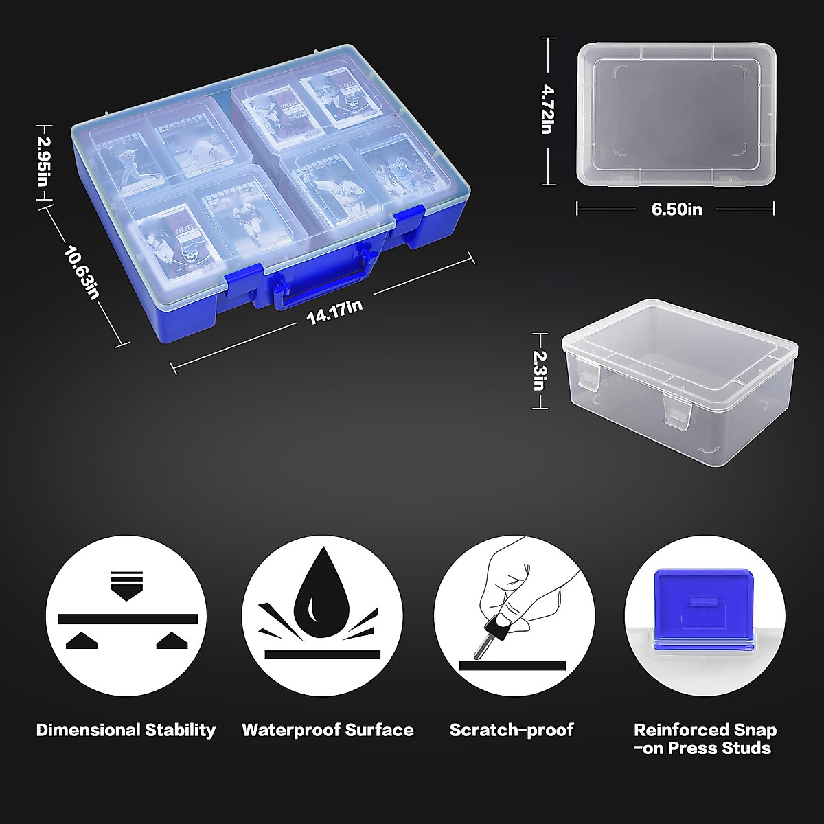 ALCYON 1600+ Baseball Card Storage Box, Sports Cards Holder Organizer Hard Plastic Display Case Compatible with Baseball/Football/for MTG/for PM for Collector (blue)