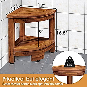 Rose Home Fashion 16.5" Teak Shower Bench, Teak Shower Stool, Corner Shower Bench, Corner Shower Stool, Teak Corner Shower Bench, Teak Shower Seat, Assembly Required