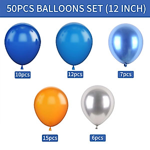 50PCS Blue and Orange Balloons,12 inch Blue and Orange Balloon Arch Kit Party Decorations,Suitable for Birthday Baby Shower Graduation Engagement Party Decorations