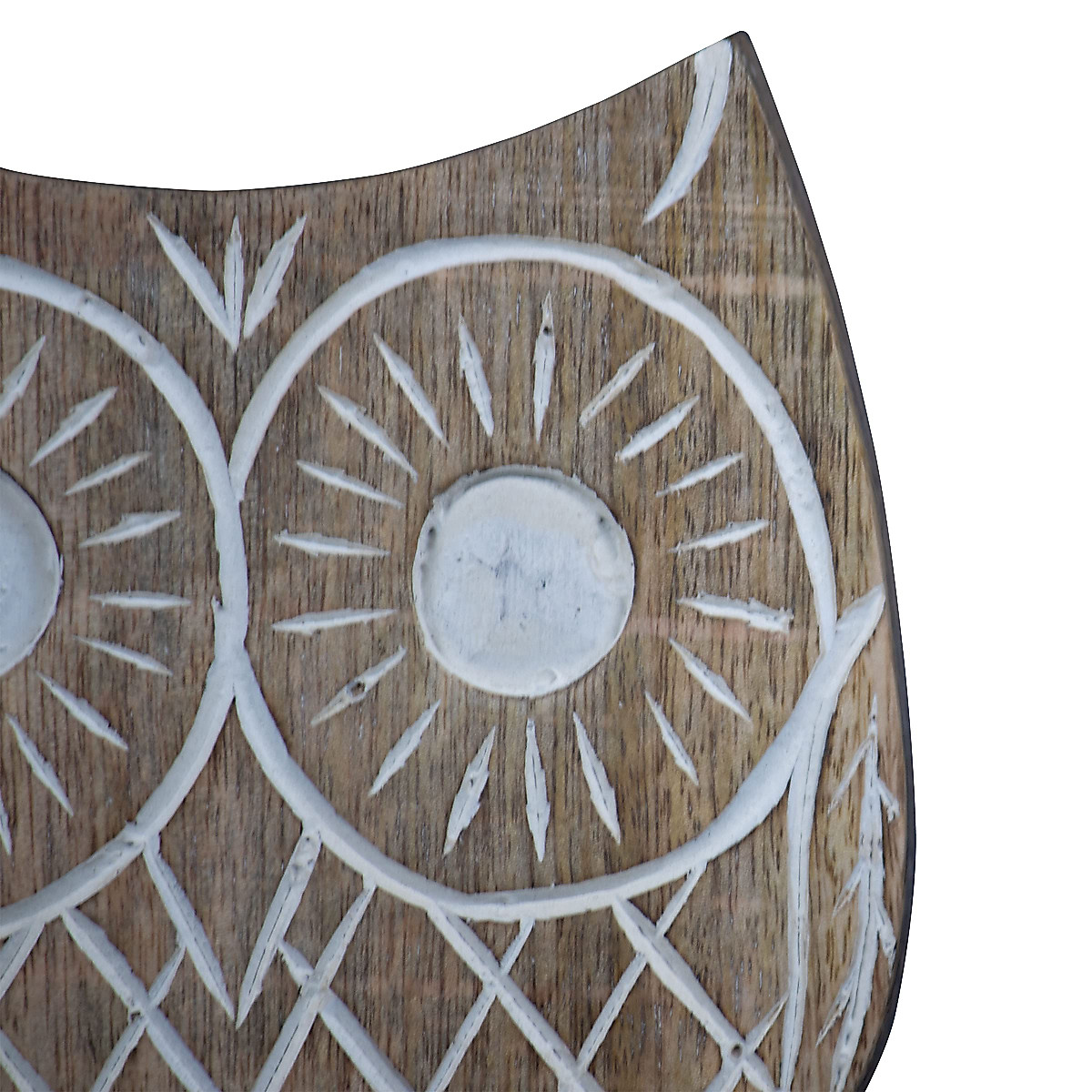 Foreside Home & Garden White Handcarved Wood Owl Figurine FDAD09858, Natural