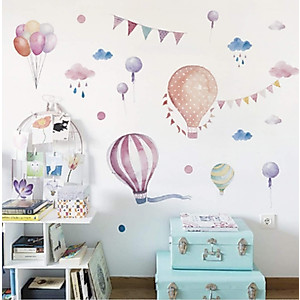 Colourful Hot Air Balloons Wall Decals Stickers Kids Colorful Hot Air Balloon Cloud Raindrop Balloon Wall Decals Removable Wall Stickers for Kids Nursery Bedroom Living Room