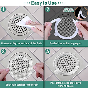 60 Pack Disposable Shower Drain Hair Catcher - Mckanti 3.54 Inch Disposable Hair Catchers Mesh Sticker Strainers for Shower Drain Bathroom Bathtub Kitchen Sink Washbasin Floor Drain Balcony Drain Hole