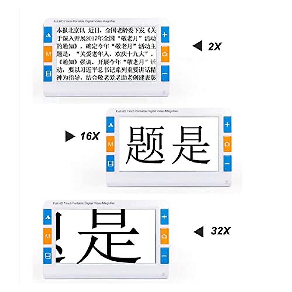 Portable Video Magnifier, 7.0in Handheld Autofocus Dual Lens Digital Magnifier,2X to 32X Magnification 26 Color Modes Reading Aids,Electronic Video Magnifier for Reading Books(White)