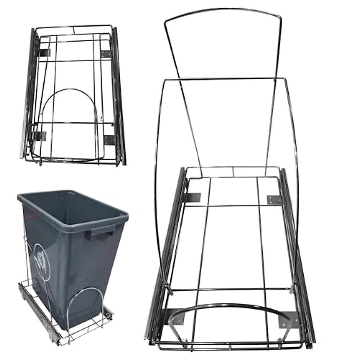 Whyzsjnclg Trash Can Slider for Kitchen Cabinet, Trash Can Slider, Adjustable Pull Out Trash Can Under Cabinet, 16.5x15.8x11 Metal Pull Out Shelf with Handle (Trash Can Not Included)