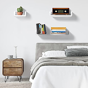 ELUCHANG Floating U Shelves Wall Mount,Bathroom Organizer Non-Drilling,Shelves Decoration Display Storage Pictures Shelves for Home Kitchen Office,Set of 3