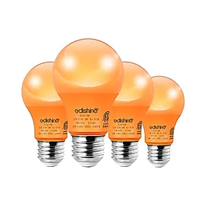 EDISHINE Christmas Orange Light Bulbs, A19 9W(60W Equivalent) Orange LED Bulbs, E26 Base LED Orange Colored Light Bulb for Christmas Decorations, Front Porch, 4 Pack, ETL Listed