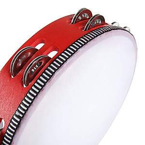 2 Pack Tambourine 8 & 10 Inch Tambourine Drum for Adults, Double Row Metal Jingle Bells Wood Handheld Tambourines Musical Percussion Instrument for Party, KTV, Church, Red