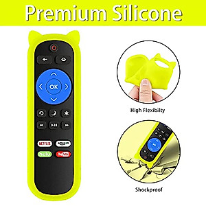 Remote Control for TCL, Hisense, Onn, Sanyo, Philips, Sharp, JVC, Hitachi, Element Roku TV Remote, for 24 32 40 42 43 45 50 55 58 65 70 75 80 85 Inch Roku Smart TV with Glow Yellow Remote Cover Case