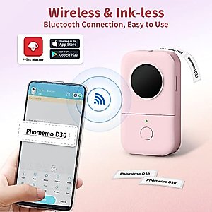Phomemo Bluetooth Label Maker Machine with Tape, D30 Portable Pocket Labeler with Different Fonts for Jars, Rechargeable Inkless Handy Thermal Smart Label Maker Printer, Compatible with iOS & Android