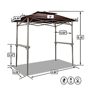 CROWN SHADES 8 x 5 Grill Gazebo Outdoor BBQ Gazebo Canopy, Assembly Process Without Any Tools, Very Easy (Coffee)