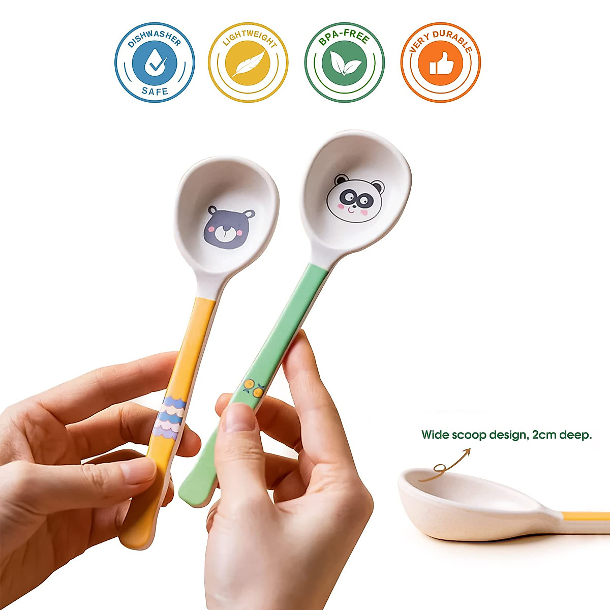 Shopwithgreen 5 PCS Bamboo Adult Utensils Spoons Set, Children Spoons Flatware Cutlery Set, BPA Free | Dishwasher Safe, Child and Kids Feeding for Dinner, Dessert