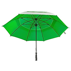 SunTek 68” Golf Umbrella, Windproof & Waterproof Umbrellas with Vented Double Canopy, Reflective UV Protection, Large Umbrella for Golf, Sport & Travel (Silver/Green)