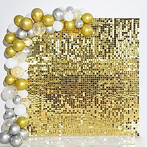 Kate 24pcs/Set Assembled Light Gold Shiny Sequins Wall Backdrop Panels Shimmer Photography Props for Birthday Wedding Party Decoration 30x30cm