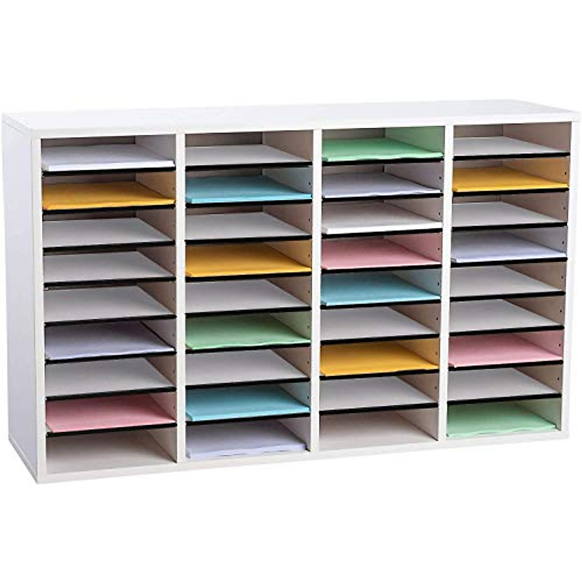 Adir Wooden Literature Organizer Sorter - Stackable Mail Craft Paper Storage Holder with Removable Shelves for Office, Classrooms, and Mailrooms Organization (36 Compartment, White)