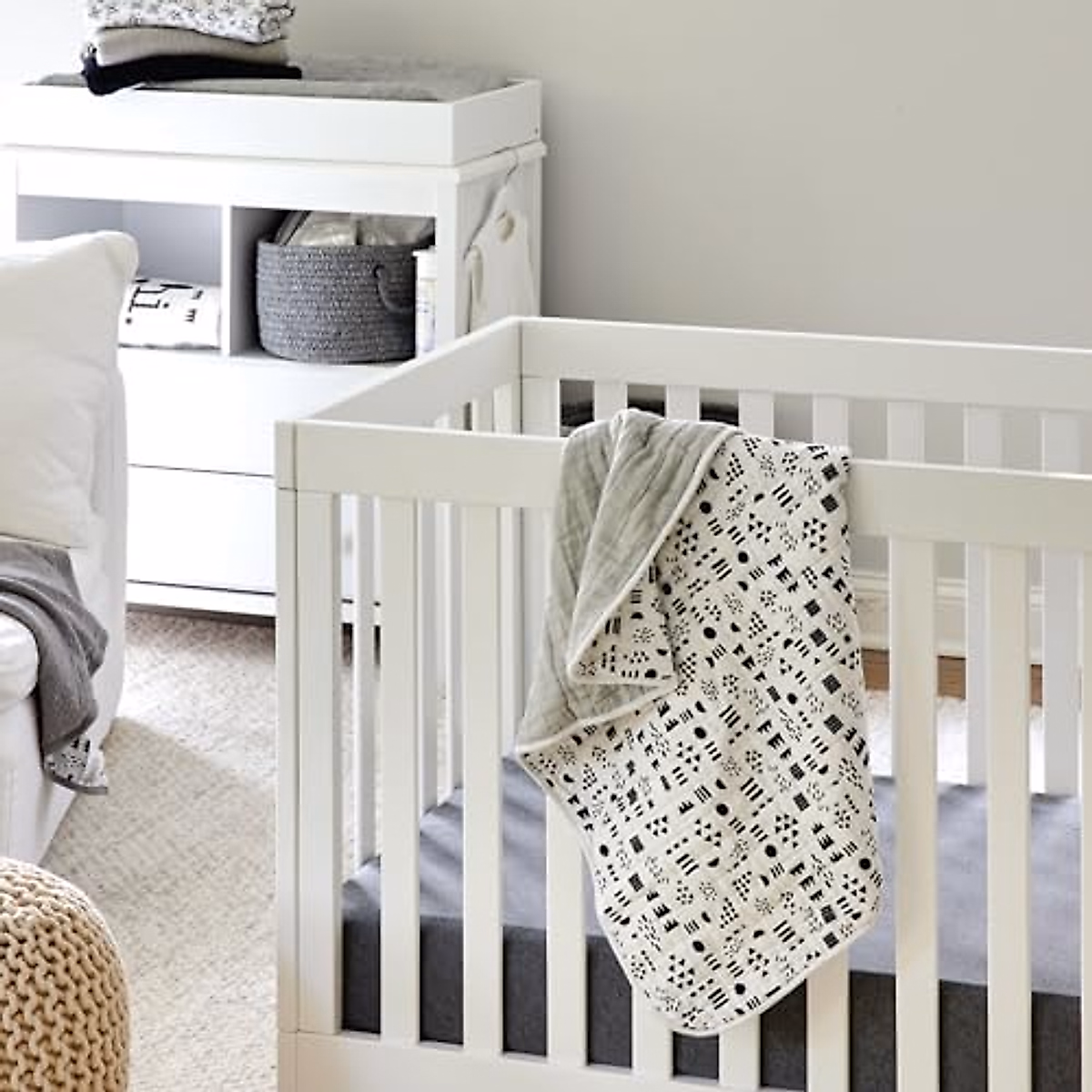 HonestBaby Fitted Crib Sheets Fits Standard Mattress Bassinet, Mini Prints 100% Organic Cotton Baby Boys, Girls, Unisex, Heather Gray Fitted Crib Sheet, One Size