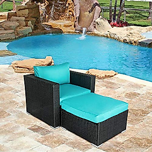 kinbor PE Wicker Lounge Chair with Ottoman, Cushioned Furniture Sofa for Outdoor Balcony Porch Deck Poolside