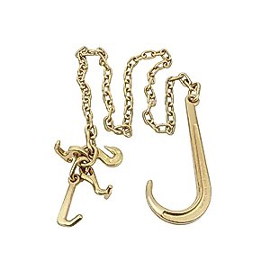 Mytee Products 5/16" x 6' Long Shank J Hook Tow Chain with RTJ Cluster & Grab Hook, 4700 lbs WLL - Heavy Duty Grade 70 Transport Tow Chain J Hook