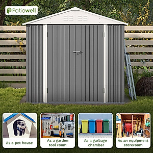 Patiowell 8x6 FT Outdoor Storage Shed, Metal Tool shed & Outdoor Storage with Lockable Doors & Air Vents, for Backyard Garden Patio, Gray