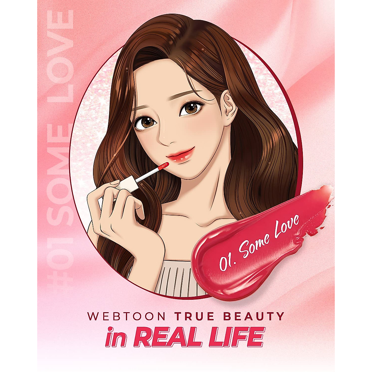 AMTS Webtoon True Beauty - 01 Some Love | Pink Lip Tint Stain | High Pigment Liquid Waterful Shine Non-Sticky Long-Wearing Long-Lasting | True Beauty Cute Pink Makeup