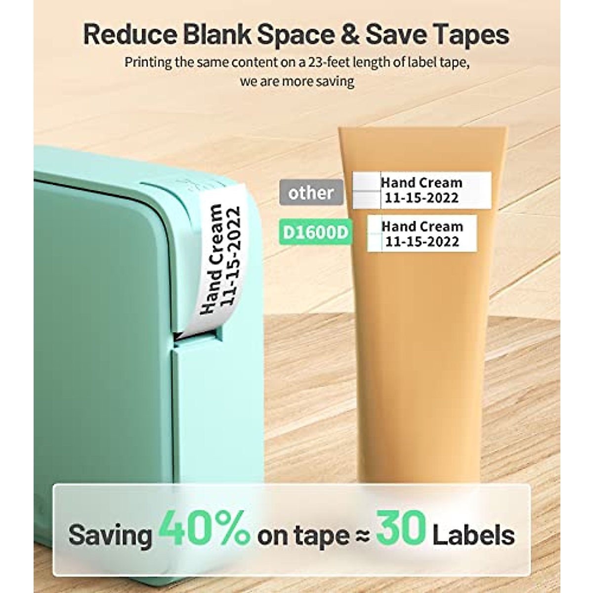 Vixic Label Maker Machine with Tape D1600D Bluetooth Label Maker, Portable Label Printer Wireless Sticker with Multiple Templates Available for Labeling, Labeler for Home Office Organization, Green
