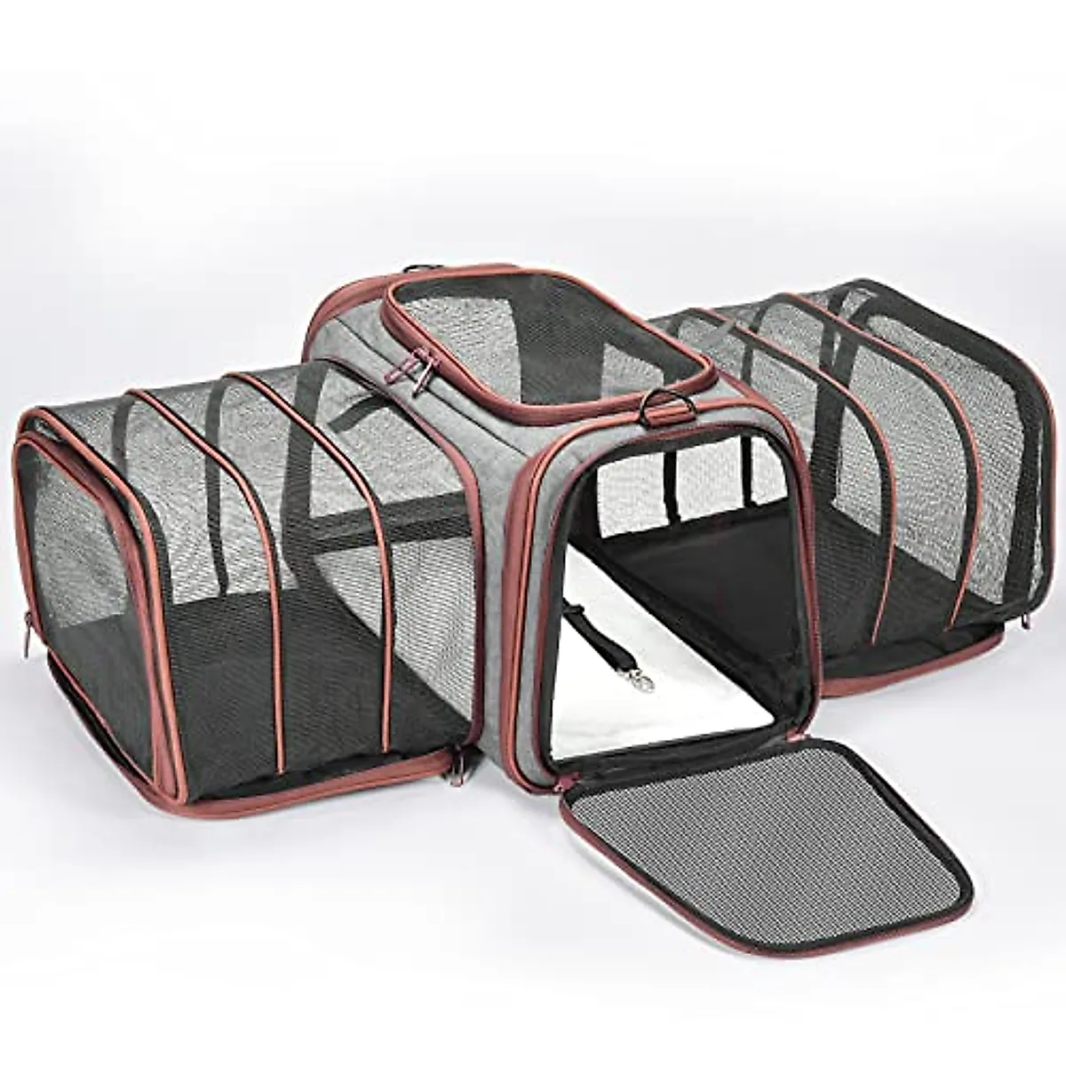 Expandable Cat Carrier, Pet Carrier Airline Approved 2 Sides Expandable Pet Carrier with Removable Fleece Pad, Large Cat Carrier TSA Approved Pet Carrier for Cats Dogs and Small Animals - Grey