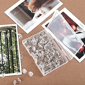 KOWVOWZ Clear Thumb Tacks for Wall Hangings Plastic & Gear Push Pins 100 Count Cork Board Flat Head Transparent Bulletin Posters Photos Postcards Maps Office Decorative (100) (XBH)