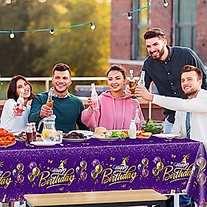 Happy Birthday Decorations-3pcs Birthday Tablecloth,Rectangle Plastic Disposable Birthday Table Covers Party Decoration for Men Women 90th 80th 70th 60th 50th 40th 30th Birthday (Purple)