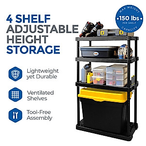 Gracious Living 4 Shelf Adjustable Height Medium Duty Storage Unit 14 x 32 x 54.5" Organizer for Home, Garage, Basement, & Laundry, Black (2 Pack)