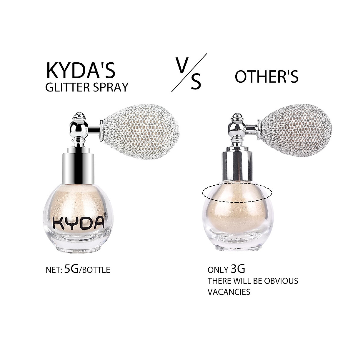 KYDA Highlighter Powder Spray, Glitter High Gloss Spray Shimmer Sparkle Powder Makeup Spray, for Face Body Cosmetic-Light Gold