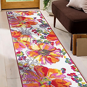 Modern Bright Flowers Non-Slip (Non-Skid) Area Rug Runner 2' X 7' (22" X 84") Multi