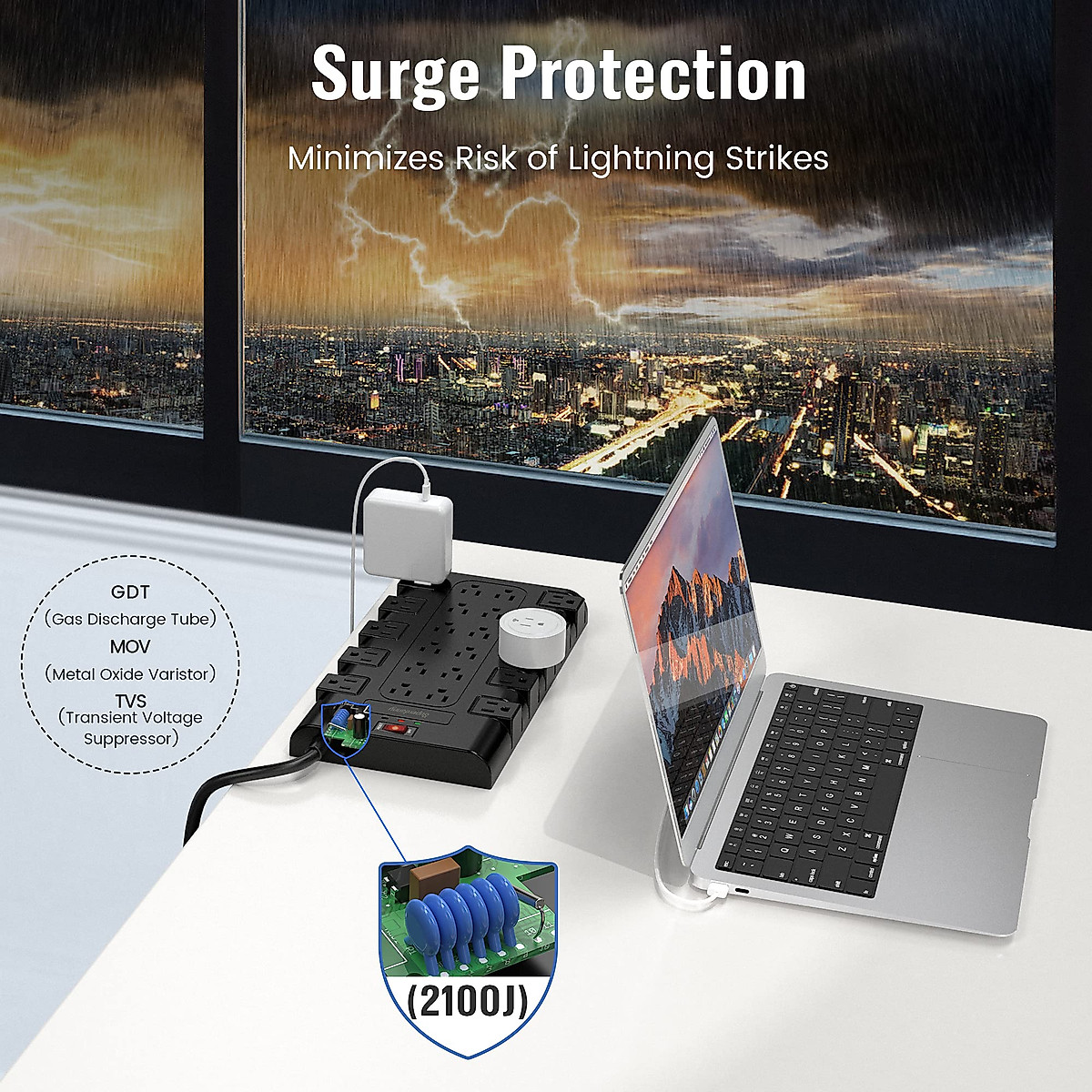 Power Strip Surge Protector, SUPERDANNY 22 AC Multiple Outlets, 2100 Joules, 1875W/15A, 6.5Ft Flat Plug Heavy Duty Extension Cord for Home, Office, Dorm, Gaming Room, Black