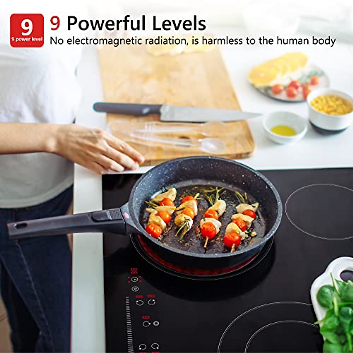 Electric Cooktop 30 Inch, IsEasy Ceramic Cooktop 5 Burners Electric Stove Top Built-in Countertop 8200W Electric Radiant Cooktop with 9 Heating Level, 220-240V, Hard Wire, No Plug