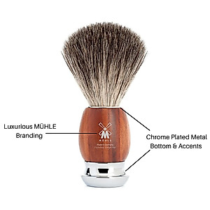 MÜHLE VIVO Plum Wood Pure Badger Shaving Brush - Luxury Shave Brush for Men, Rich Lather