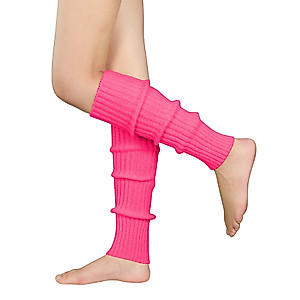 Leg Warmers for Women 80s Fashion costumes Ribbed Knit Knee High Socks for Party Accessories Rose Pink