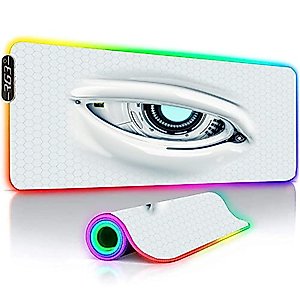 Gaming Mouse Pads Hexagon Shaped White RGB Gaming Mouse Pad Abstract Eyes Large Led Desk Mouse Mat Locking Edge Extended Keyboard Pad with Rubber Base 30X60Cm