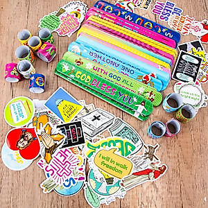 Kolewo4ever 244 Pieces Bible Verses Gifts Set:144 Pieces Bible Verses Slap Bracelets Religious Christian Wristbands 100 Pieces Bible Verses Stickers for Church Gatherings and Additional Activities