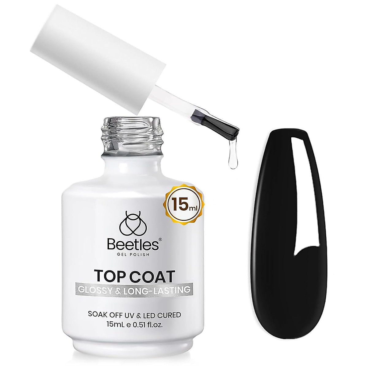 beetles Gel Polish No Wipe Gel Top Coat - 15ml Clear Glossy Top Coat Gel Nail Polish High Shine Long Lasting Nail Manicure for Women