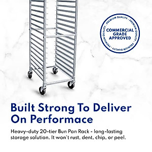 New Star Foodservice 36527 Commercial-Grade Aluminum 20-Tier Sheet Pan/Bun Pan Rack, 26" L x 20" W x 69" H with Brake Wheels