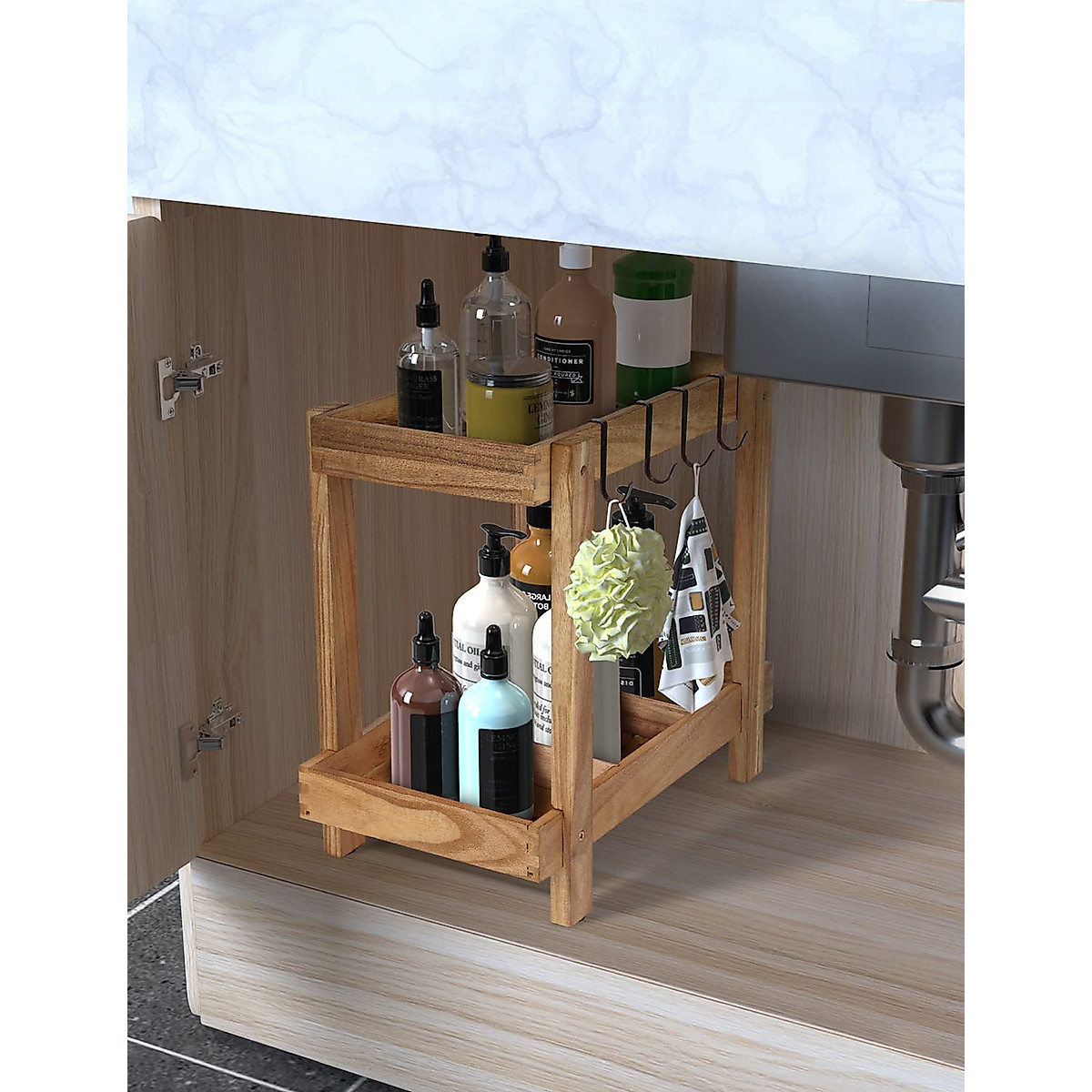 Under Sink Organizers Storage 2 Tier Multi-Purpose Kitchen/Bathroom Sink organizer Wood Under the Sink Organizer for Bathroom Kitchen