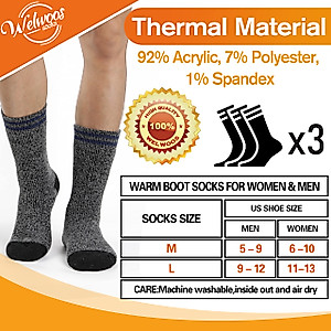 Welwoos Heated Thermal Socks for Men & Women Warm Winter Ski Thick Boot Insulated Gift Stocking Stuffers Socks 3 Pairs (Stripe A,M)