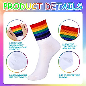 Bencailor 6 Pairs Crew Socks Striped Rainbow Athletic Cotton Novelty Ankle Socks Casual Multicolored Unisex Matching Socks (Vivid)
