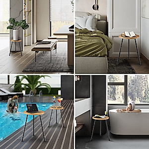 KINNARY Indoor Plant Stand, Mid Century Wood Plant Stand Plant Table for Flower Pots, Tall Metal Plant Holder, Modern Home Decor Small Round Side End Table (11.8"x16")