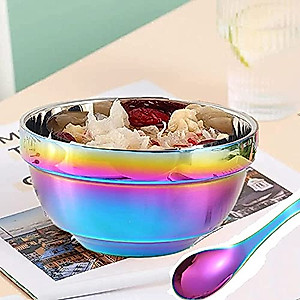 JYJFGSFA 14oz Rainbow Bowl Set with 4x Soup Bowls and 4x Soup Spoons, 304 Stainless Steel Double-Walled Cereal Bowls for Breakfast, Drop Resistance Children Bowls