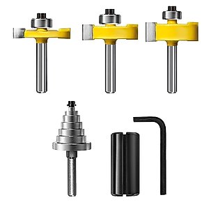 1/4 Inch Shank Rabbet Router Bit Set, 3 Pieces Carbide Tipped Rabbeting Router Bit with 6 Bearings Set, Interchangeable and Adjustable Bearing (Multiple Depths 1/8", 1/4", 5/16", 3/8", 7/16", 1/2")