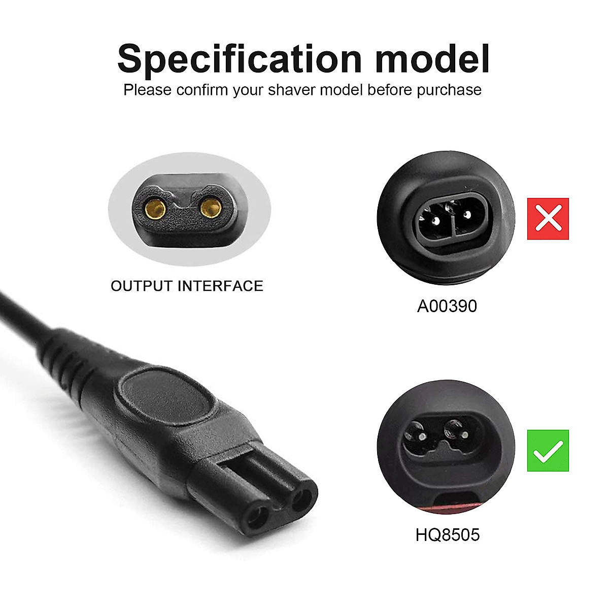 HQ8505 Power Cord Compatible with Philips Shaver Charger Cord Portable Adapter for Norelco Oneblade Shaver Speed XL/Smarttouch XL/Spectra/Arcitec HQ8505 Charger Spectra Models Series